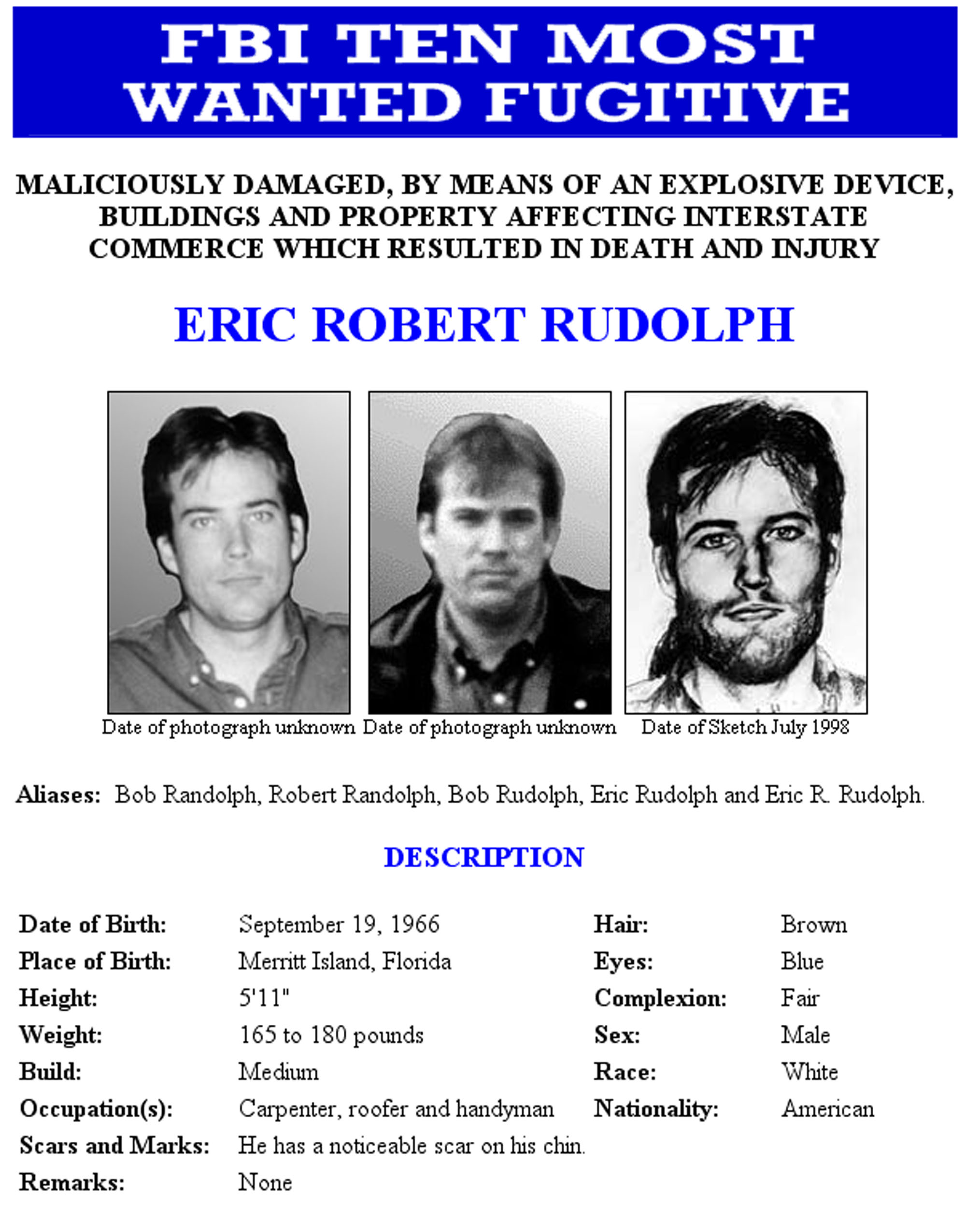FBI Fugitive Eric Robert Rudolph Possibly Captured – Movies To History.com