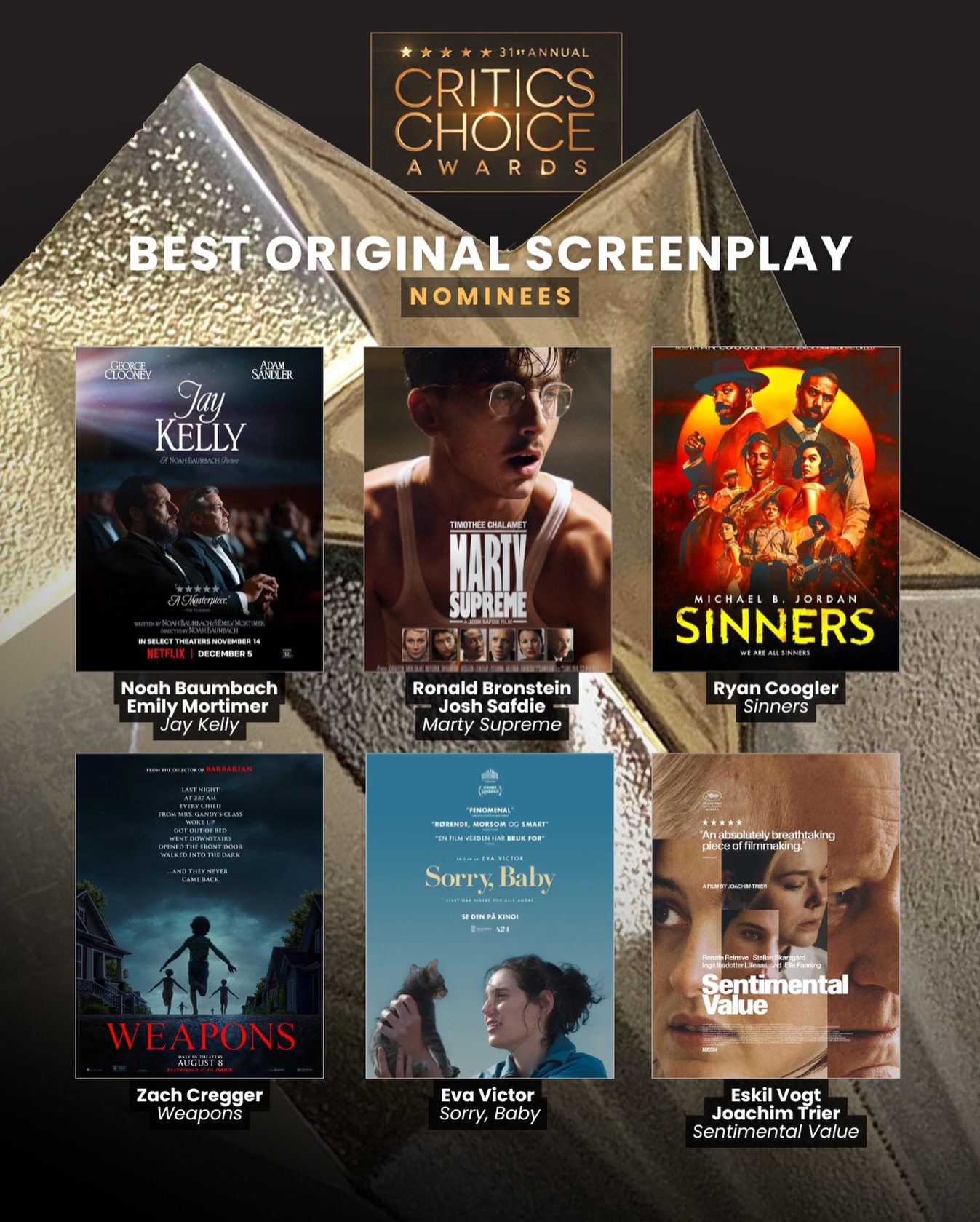 “31st Critics Choice Awards” – Best Original Screenplay – Movies To ...